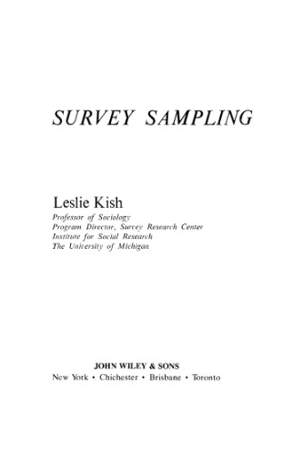 دانلود کتاب Survey Sampling (Wiley Series of Survey Methodology) 1965